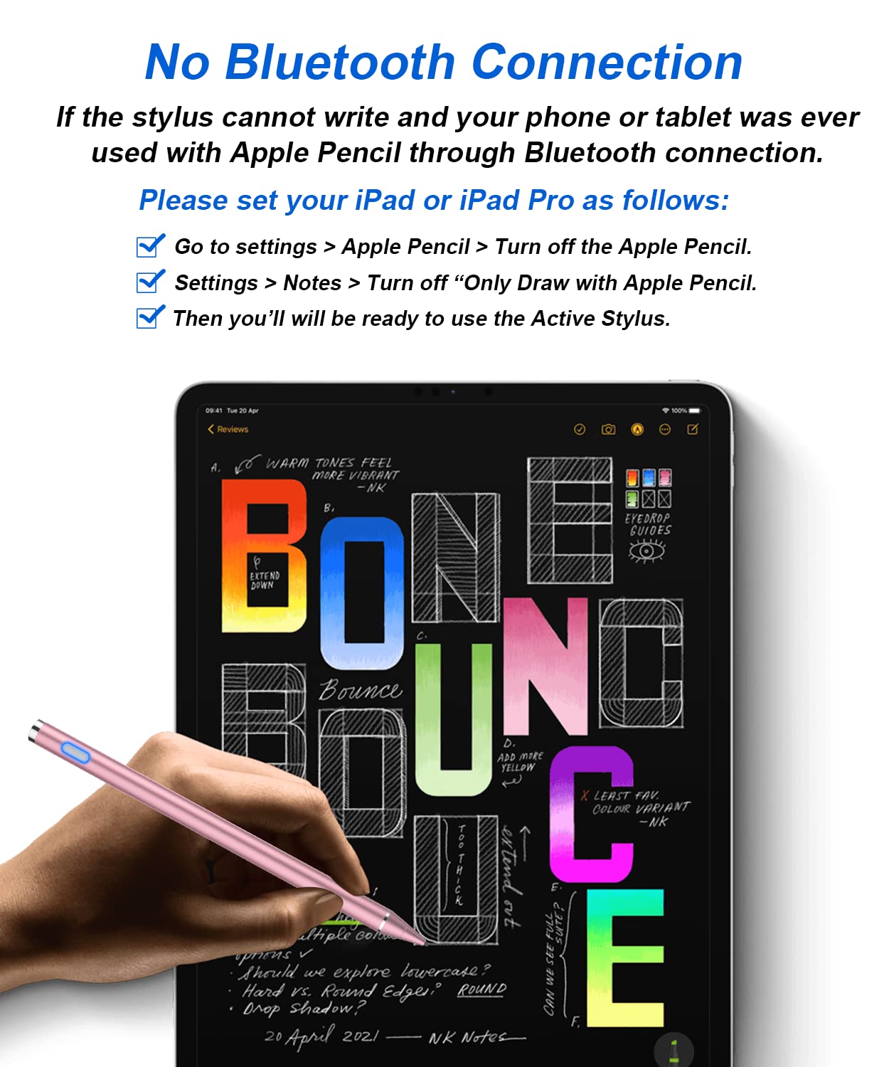 Stylus Pen for ipad, DOGAIN iPad Pencil for iOS & Android Touch Screens Digital Pencil Sylish Pen Rechargeable Compatible for iPad/Pro/Air/Mini/Cellphone and Other Tablets Drawing & Writing (Pink)