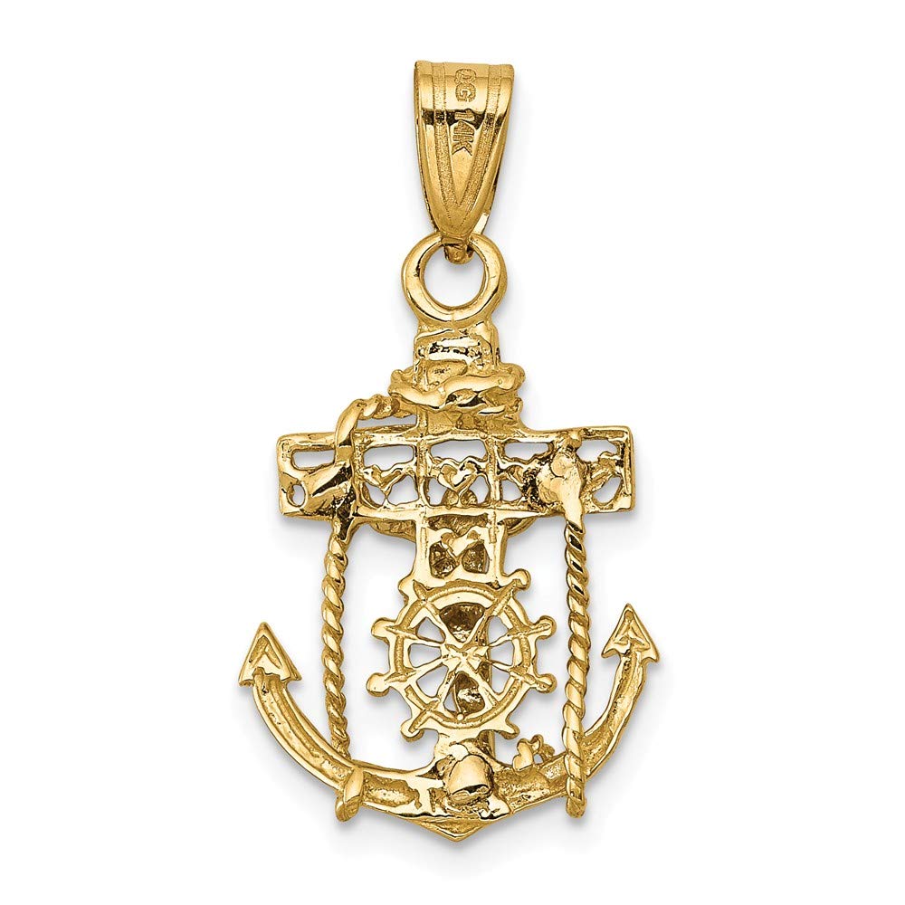 Solid 14k Yellow and White Gold Two Tone Anchor Mariners Cross Pendant Jesus Crucifix Charm SMALL - 1" - 25mm x 15mm