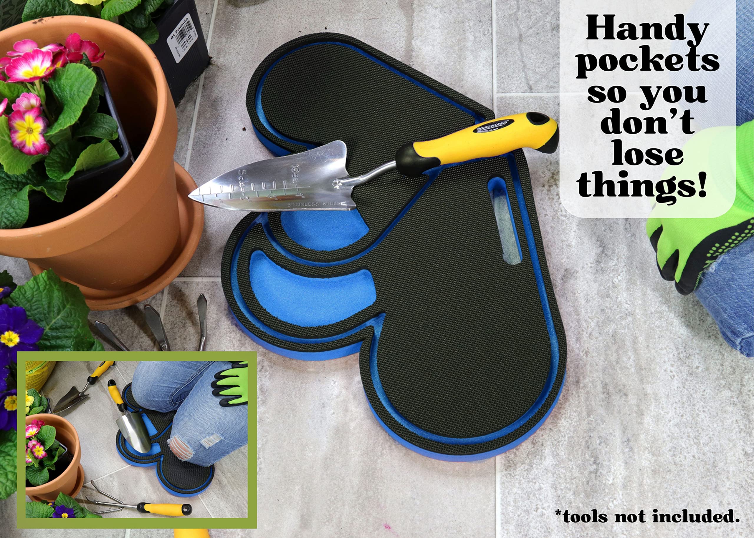 Polar Whale Portable Gardening Kneeling Pad Heart Shaped Blue and Black Knee Cushion with Tool Pocket for Home Work Automotive Workshop and More Durable Thick Comfortable High Density Waterproof Foam