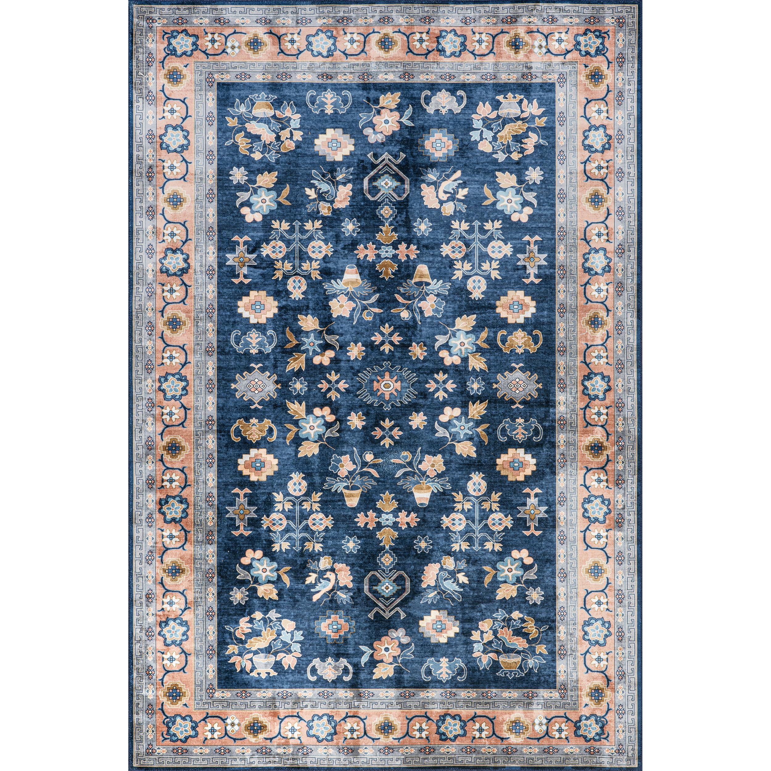 nuLOOM Lauren Liess Dayflower Vintage Machine Washable Area Rug, 9x12, Blue