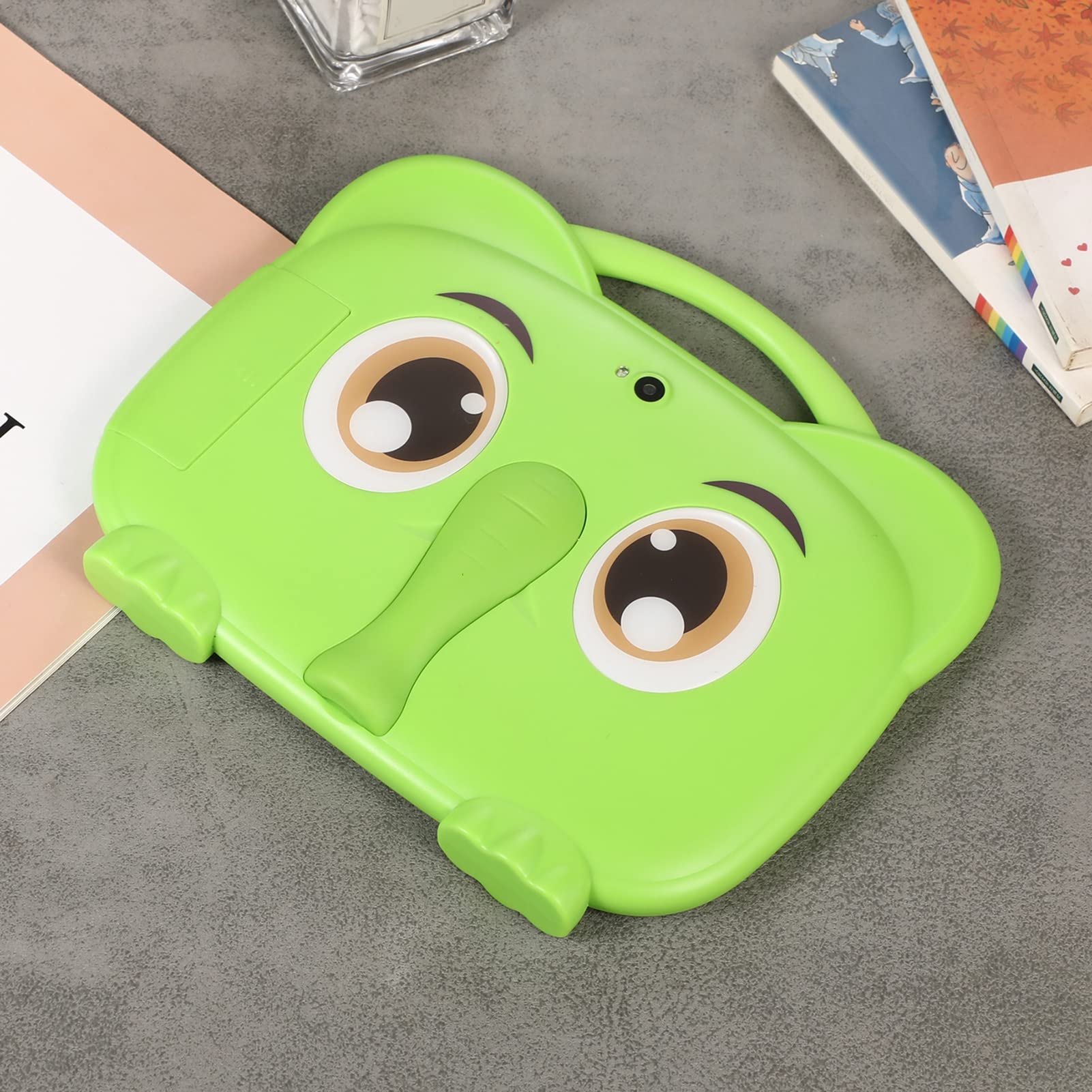 Qinlorgo Tablet PC for Kids, 5500mAh US Plug 100‑240V Support WiFi 7 Inch HD 1080P Kids Tablet for Boys (Green)