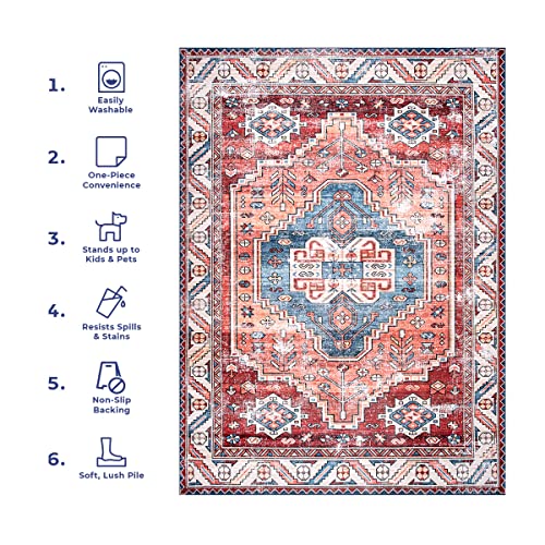 nuLOOM Marli Machine Washable Faded Medallion Ultra Thin Area Rug, 9' x 12', Rust