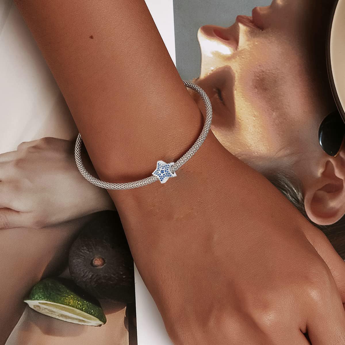 QeenseKc Inspirational Stars Pave Charm White Crystal Bead Charm fit Pandora Bracelet