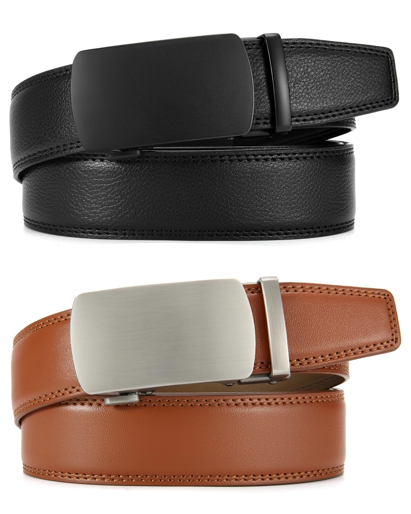 YOETEY Ratchet Belts 2 Pack, Mens Dress Leather Belt, Black & Brown Belt 1 3/8" in Gift Box, Effortlessly Stynish