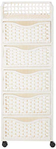 Oriental Furniture 46" Natural Fiber Chest of Drawers on Wheels - White