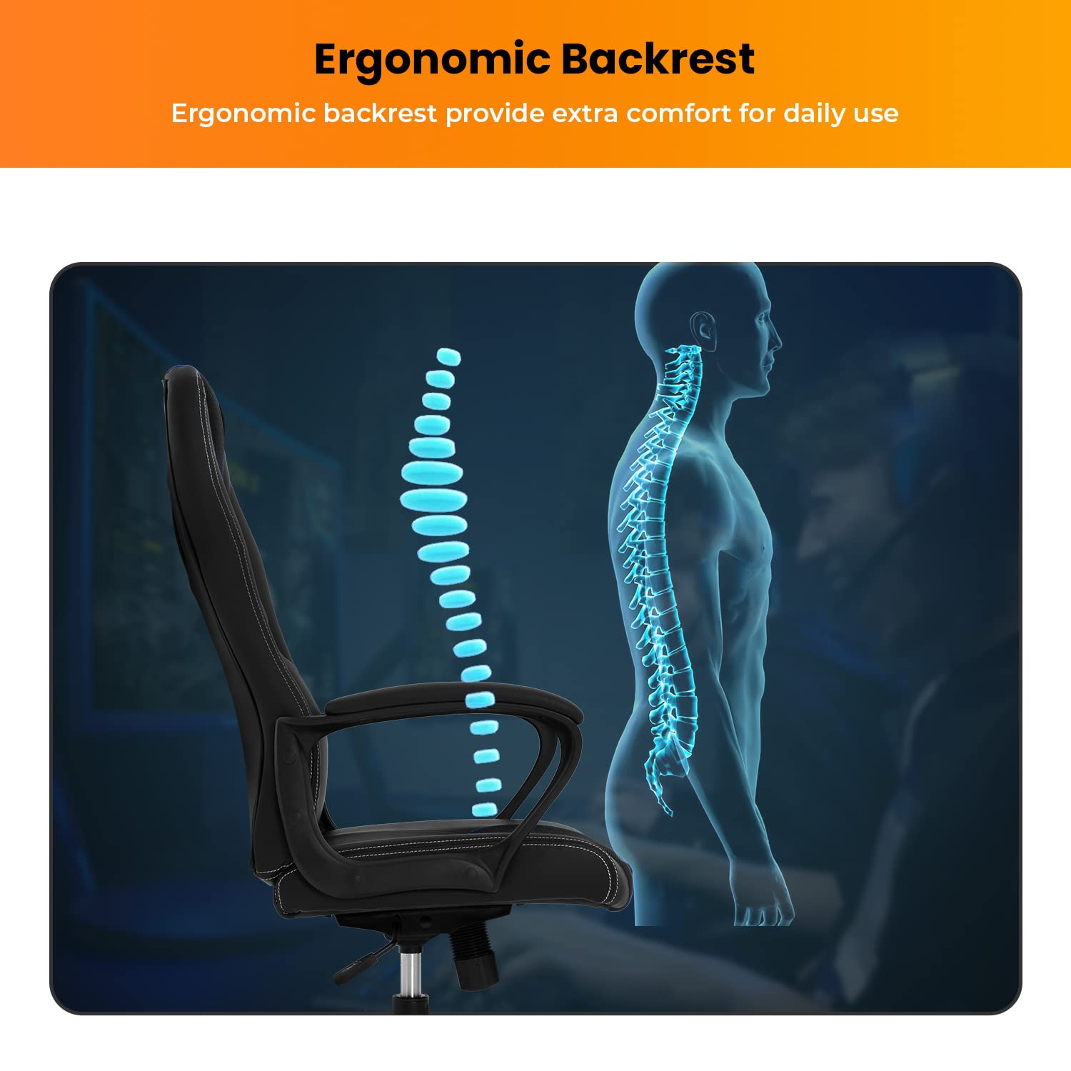 Office Chair PC Gaming Chair Cheap Desk Chair Ergonomic PU Leather Executive Computer Chair Lumbar Support for Home Office (Black, NO)