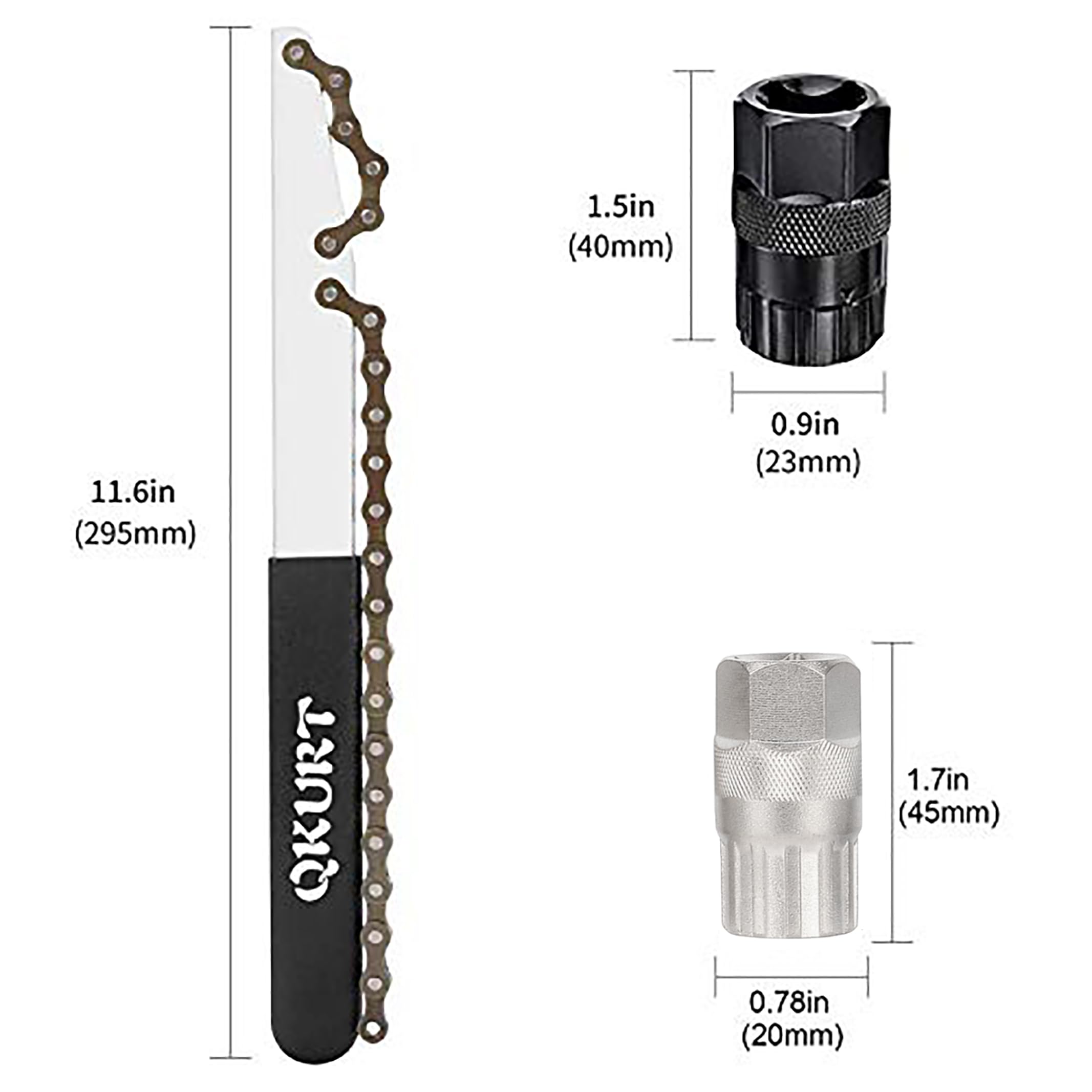 QKURT Bike Chain Whip Tool Kit Universal for Cassette and Tourney, Upgrade Sprocket Remover Tool 3PCS