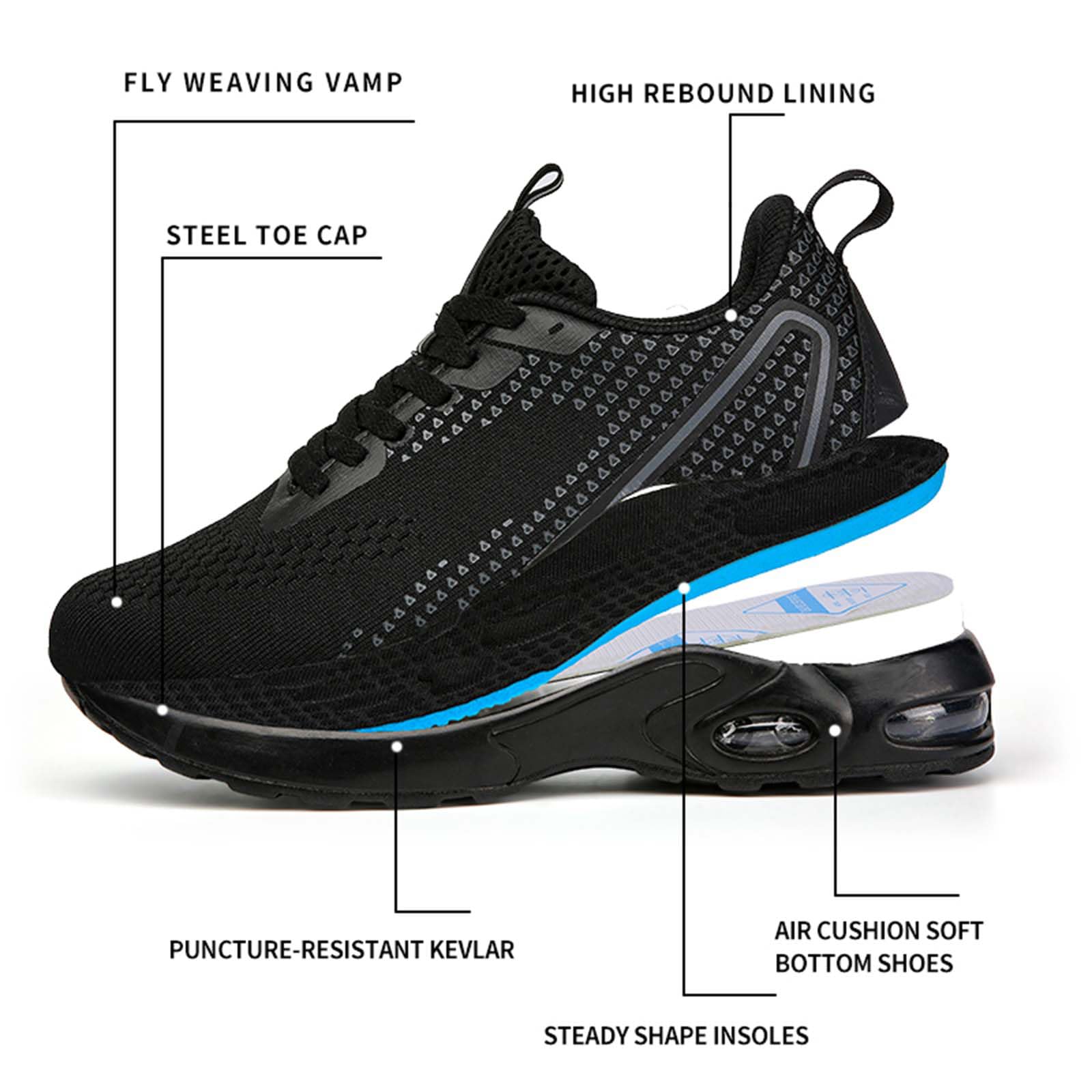 NIFOFISE Steel Toe Shoes for Women Safety Work Shoes Composite Toe Sneakers Slip Resistant Blk 38.5