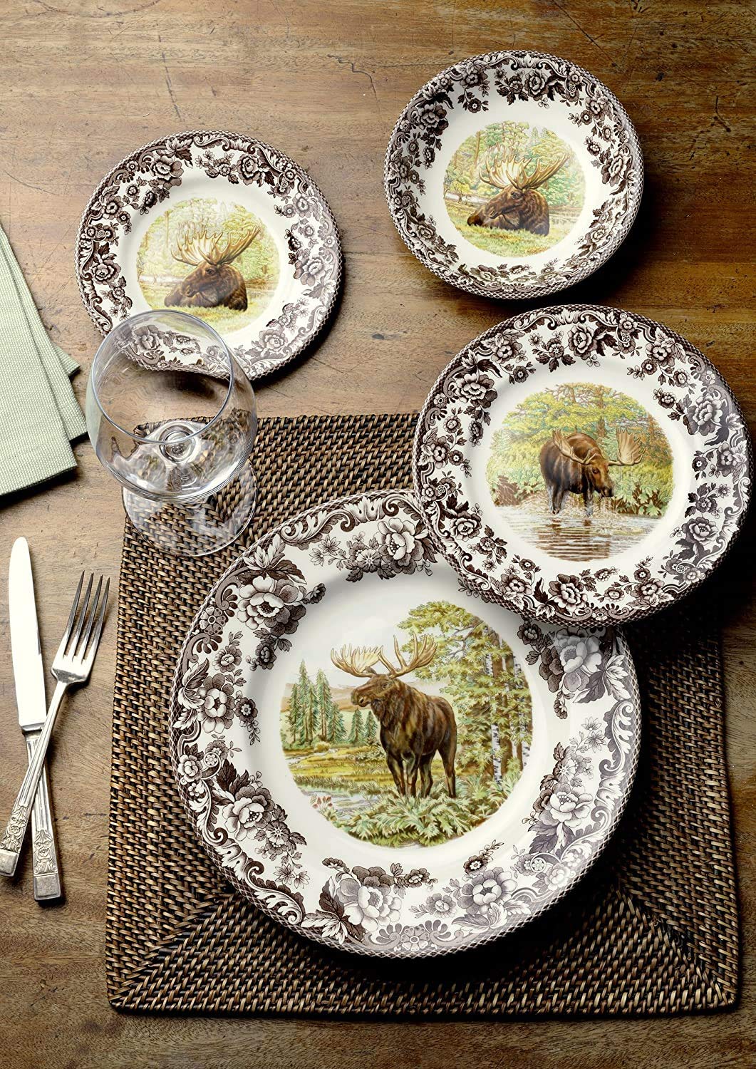 Spode Woodland Bread and Butter Plate | 6" Appetizer Plate with Majestic Moose Motif | Small Dessert Plate Made from Fine Earthenware | Microwave and Dishwasher Safe