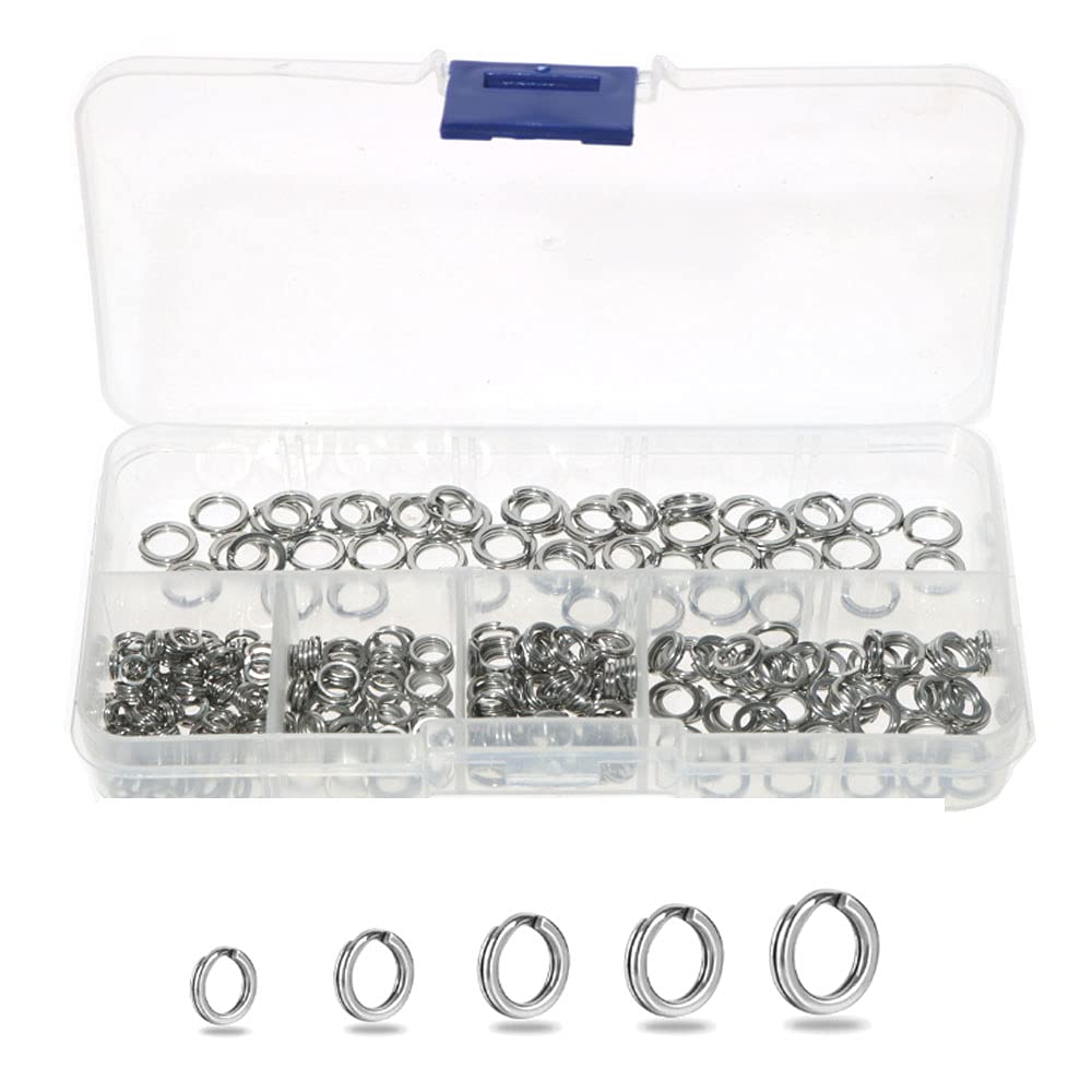 Tsurpcao 300pcs Stainless Steel Fishing Split Rings, High Strength Heavy Duty Fishing Lures Ring, Lure Tackle Connector