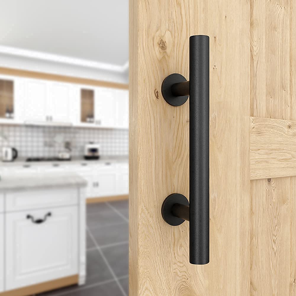 WINSOON 30in x 84 in Sliding Barn Door Interior Paneled Slab with 1 PC sliding barn door handle, DIY Unfinished Barn Doors Solid Spruce Wood, K Frame Planks, Pre-Drilled, Bottom Grooved