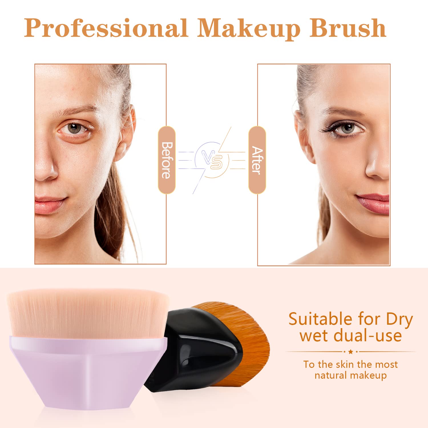 QiBusLeen Kabuki Foundation Makeup Brush Multifunctional Face Powder Brush Flat Top Petal Shaped Base Makeup Brush Large for Blending Liquid Makeup, Cream or Flawless Powder Cosmetics (Pink)
