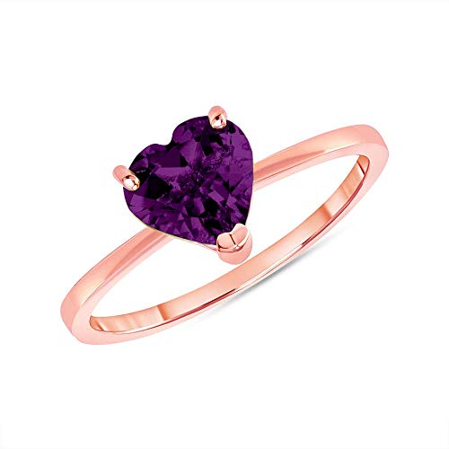 Takar Heart-Shaped Amethyst Ring, 7 mm Heart Solitaire Purple Stone Ring, 10K gold Rings for Women, Wedding/Engagement Gold Jewelry Gift For Her In White, Yellow, and Rose Gold MADE IN USA.