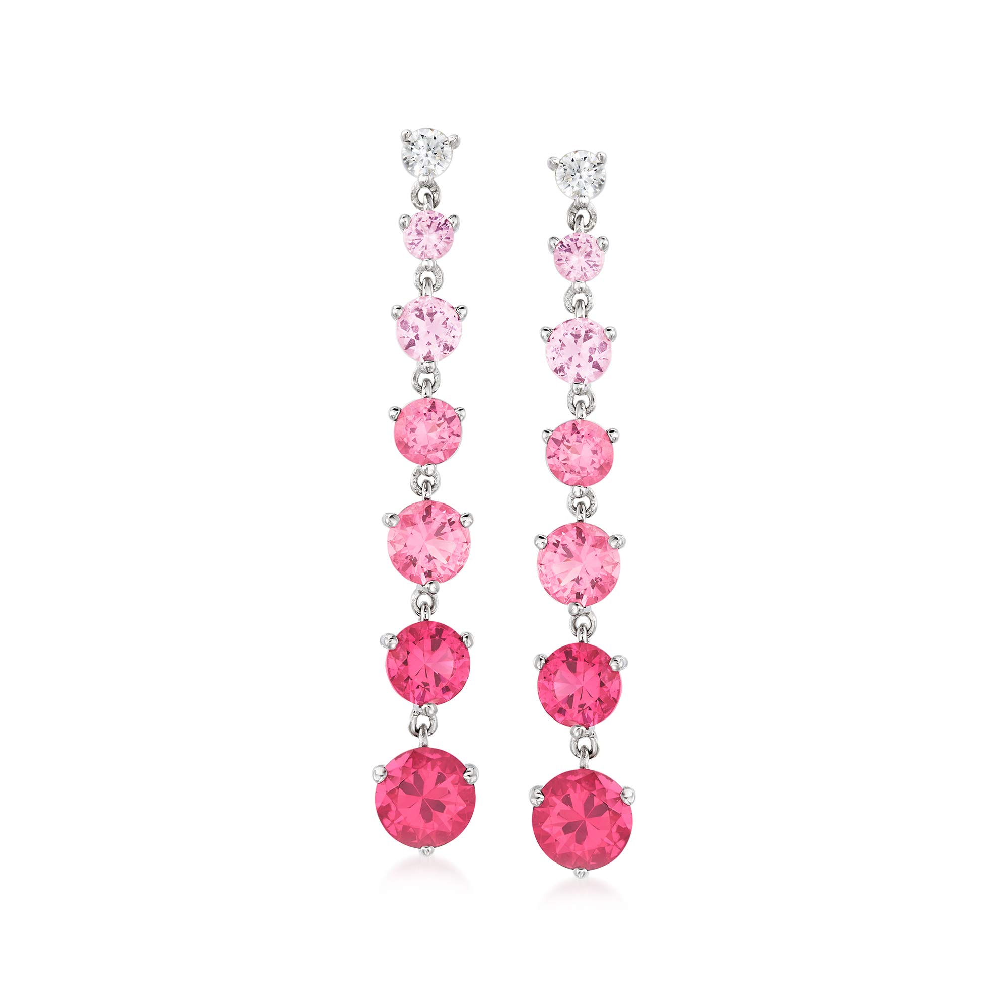 Ross-Simons 4.50 ct. t.w. Simulated Pink Sapphire and .20 ct. t.w. CZ Drop Earrings in Sterling Silver