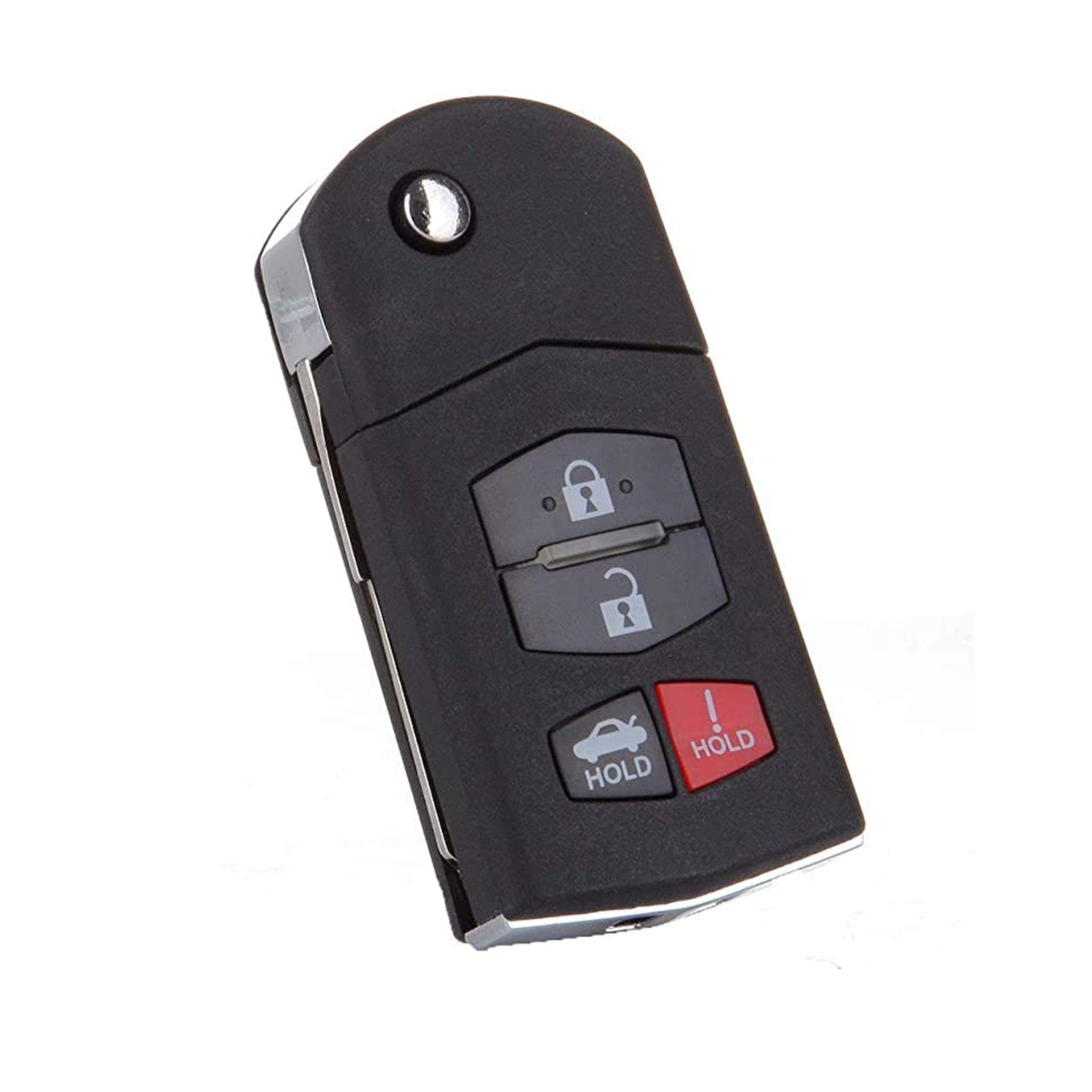 QIXIUBIA for Mazda 4 Buttons Folding Uncut Blade Key Fob Case Shell Fit for 2006-2015 Mazda MX-5 Miata 2010-2013 Mazda 3 2009-2013 Mazda 6