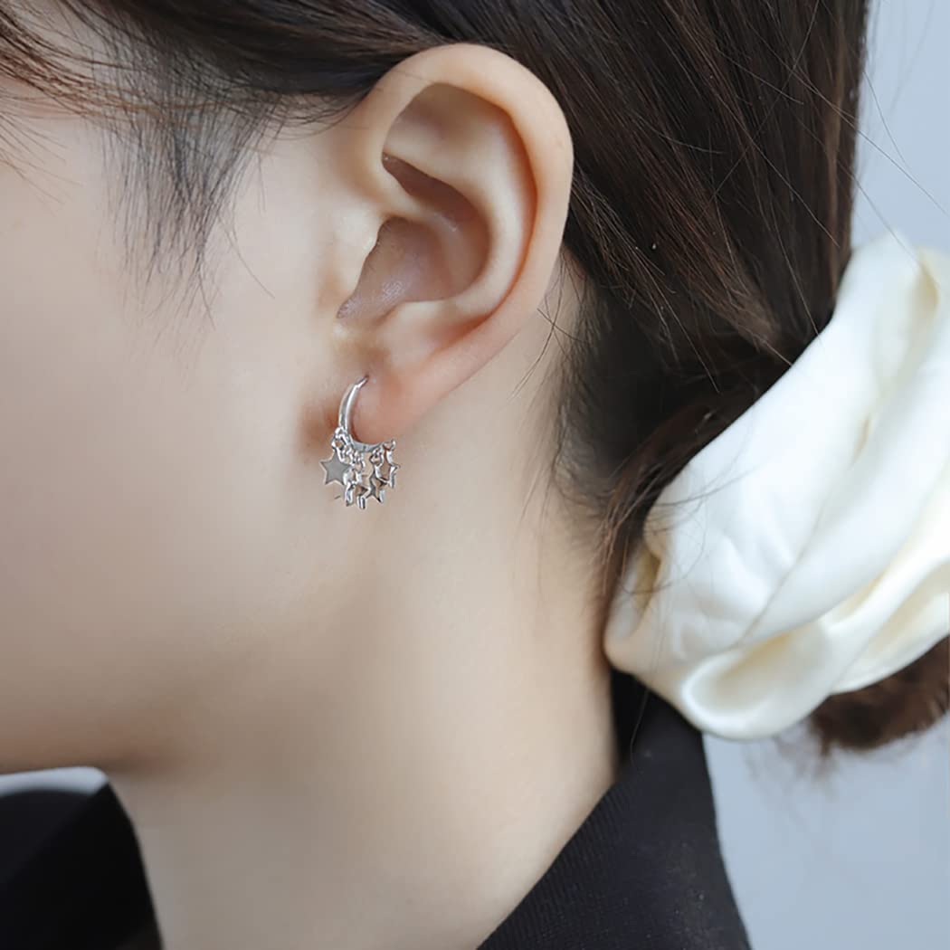 SLUYNZ 925 Sterling Silver Star Hoop Earrings for Women Shiny Star Earrings Hoop (A-Silver)