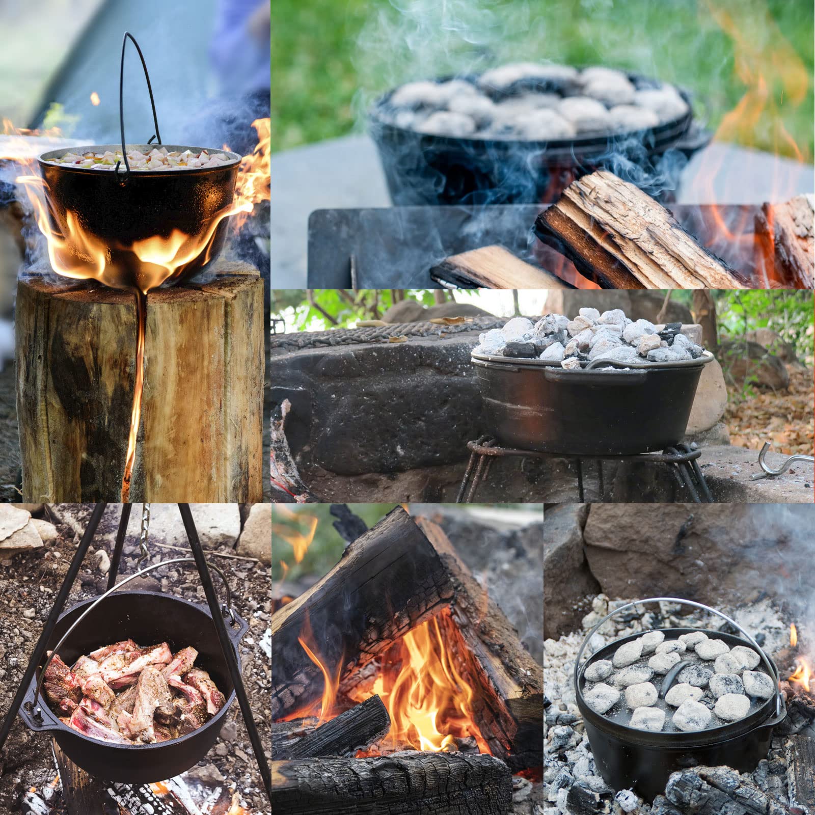 SHYIS Camping Dutch Oven,9 Qt Pre-Seasoned Camping Cookware Pot With Lid - Lid Lifter,Cast Iron Deep Pot with Metal Handle for Camping Cooking BBQ Baking Campfire Modern Black
