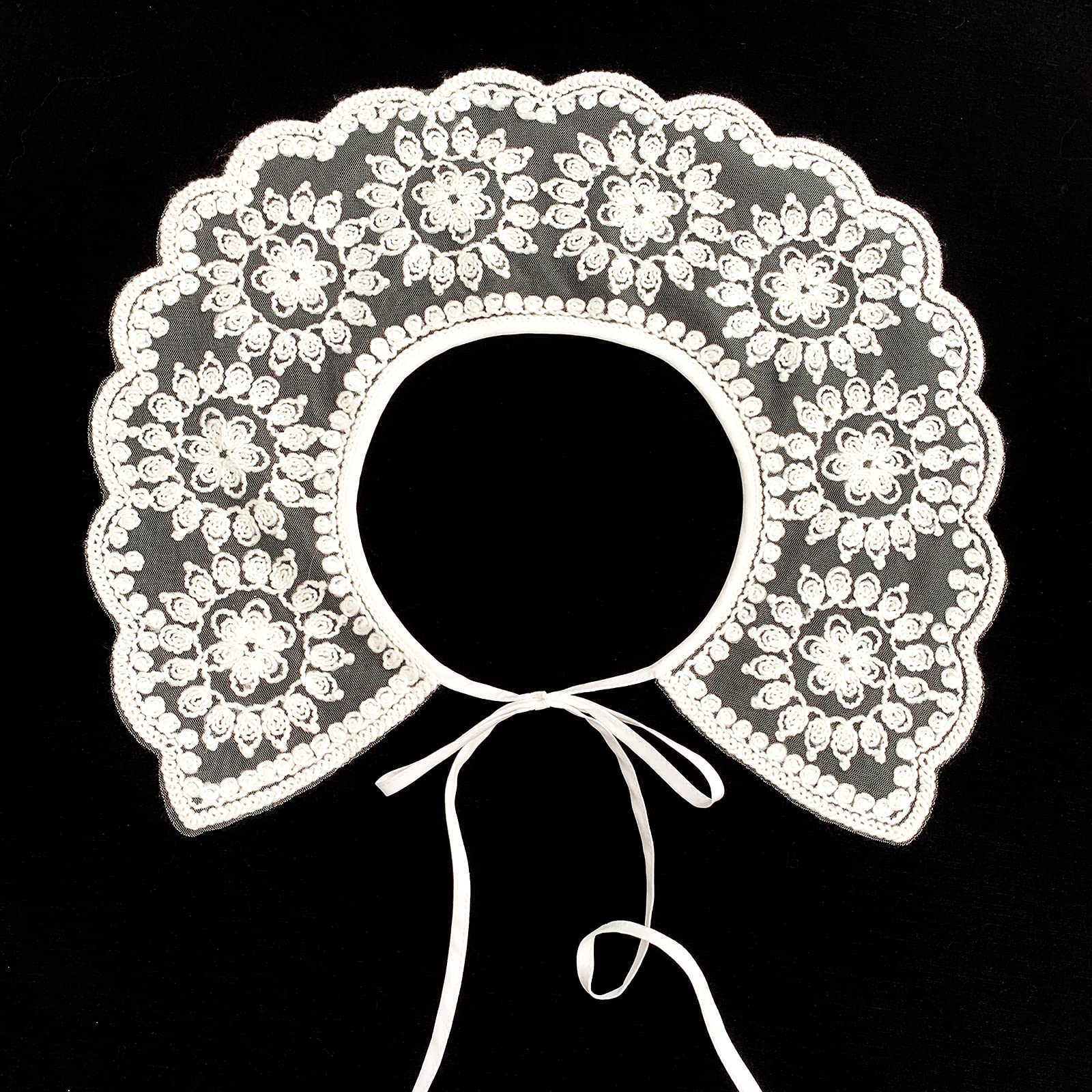 SIMPLE RETRO White Collar Hollow Out Lace Floral Fake Collar False Collar for Halloween (White D)