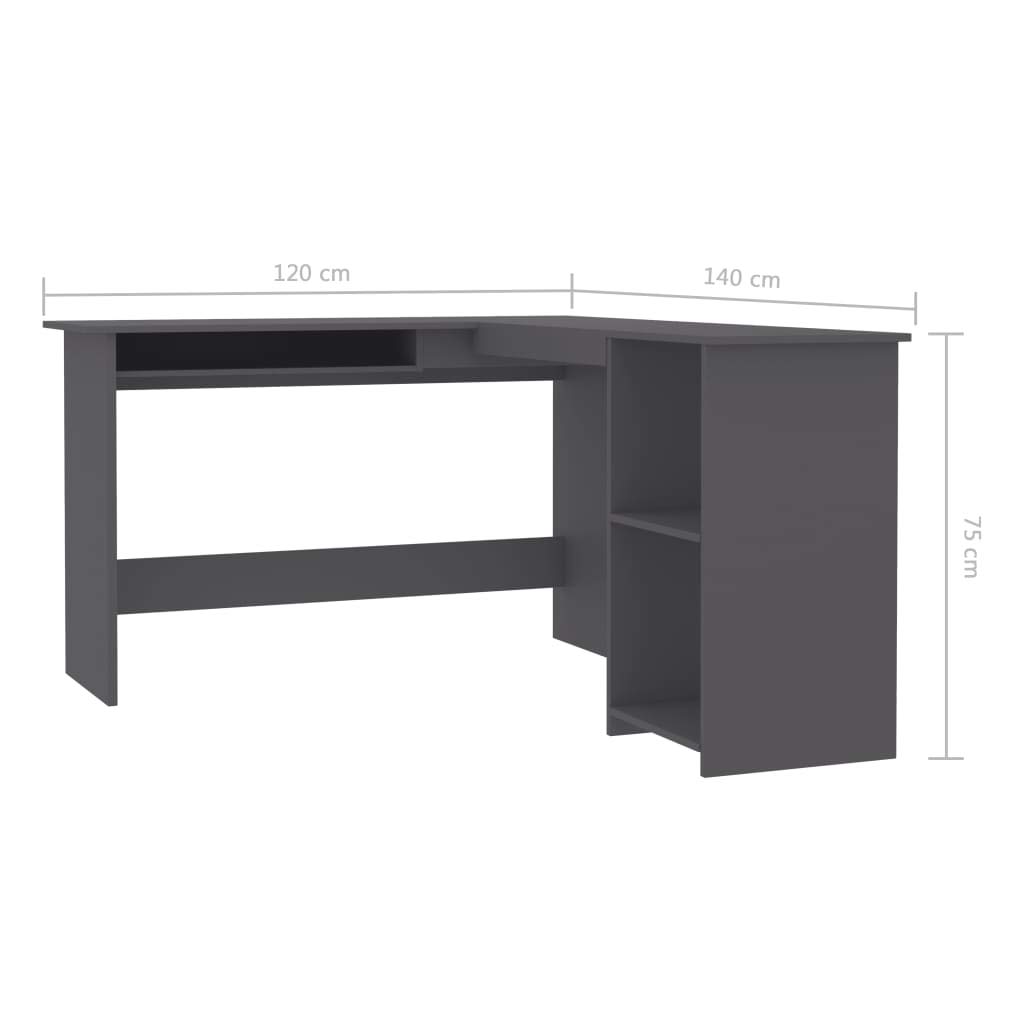 Queen.Y L Shaped Computer Desk, Corner Writing Desk with Pull-Out Keyboard Tray, Modern Simple Style PC Table with 2 Open Shelves, for Home Office, Gray
