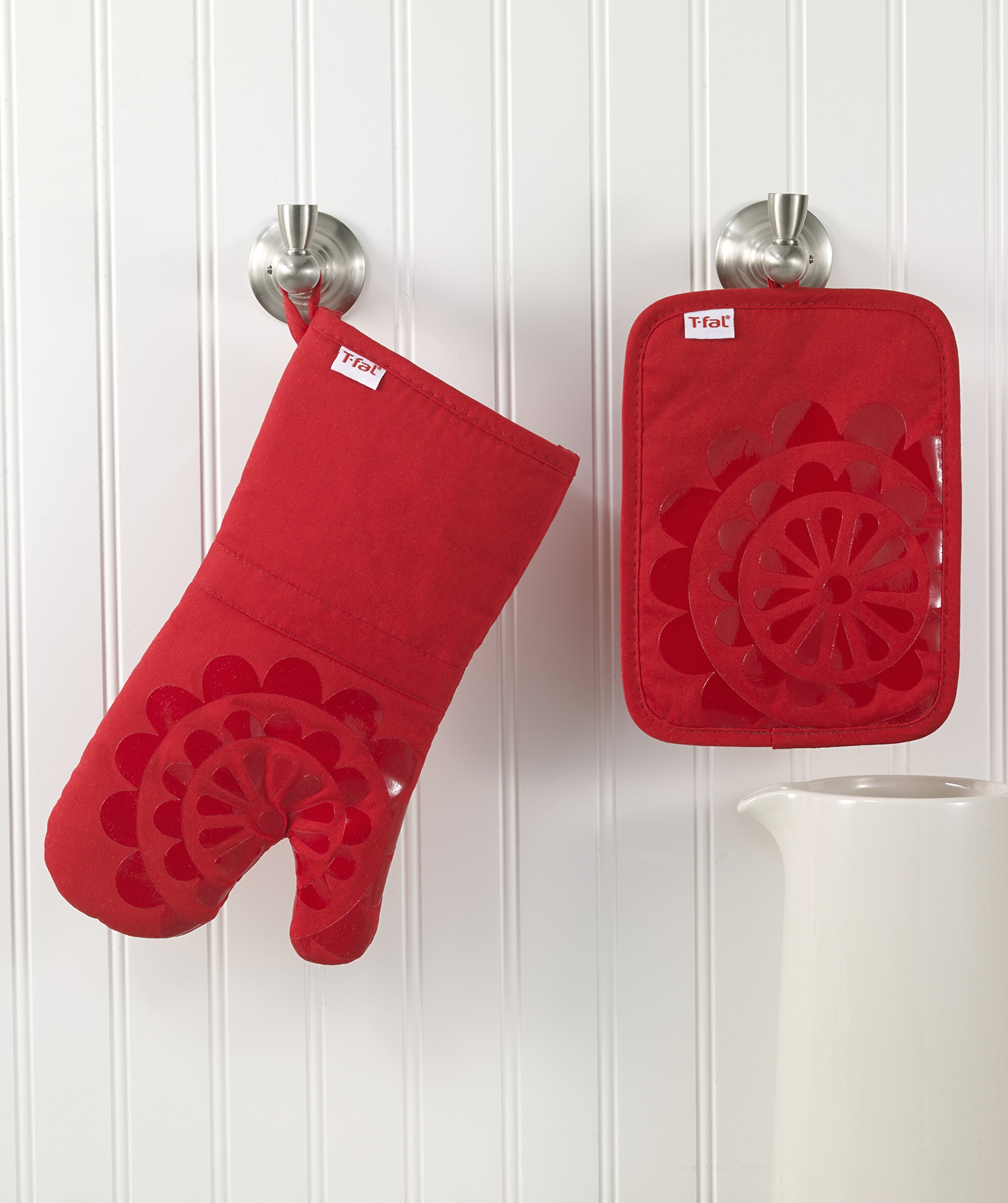 T-fal Textiles 30948 Medallion Design 100-Percent Cotton Silicone Pot Holder, Red, Individual