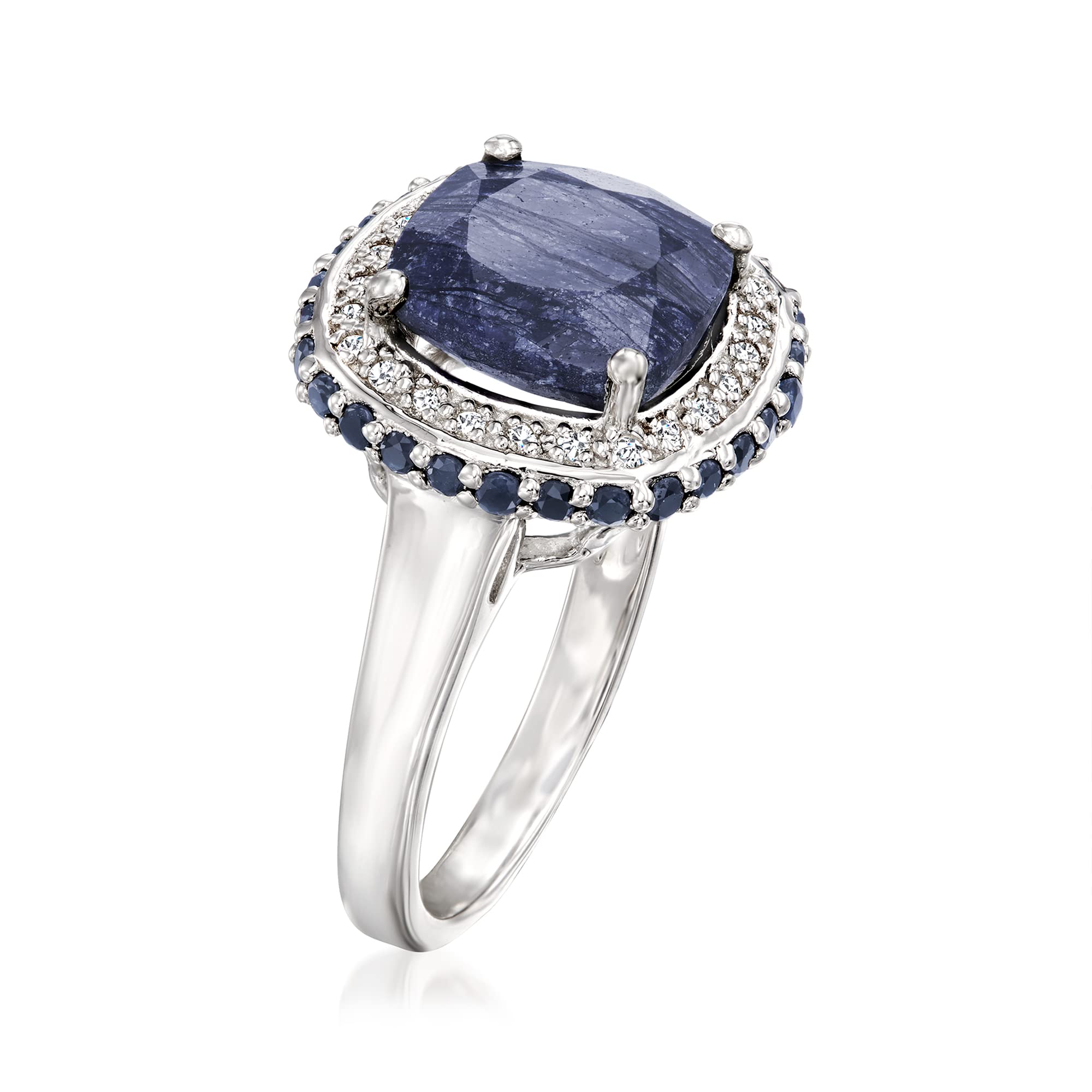 Ross-Simons 5.70 ct. t.w. Sapphire and .10 ct. t.w. White Topaz Ring in Sterling Silver. Size 9
