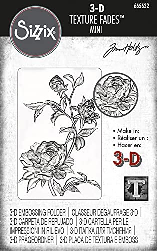 Tim Holtz Sizzix 3-D Texture Fades Mini Roses and Mini Botanical, Bundle of 2 Embossing Folders (665631 665632)