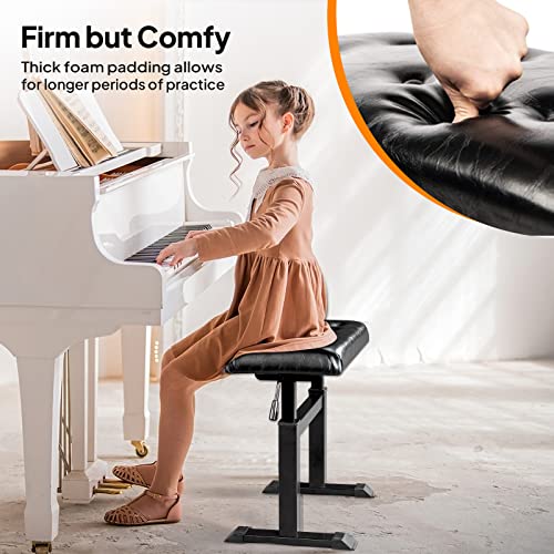 VINGLI Adjustable Piano Bench, Black, Foam, Metal, Faux Leather, 27.9"W x 11.8"D x 17.7"H