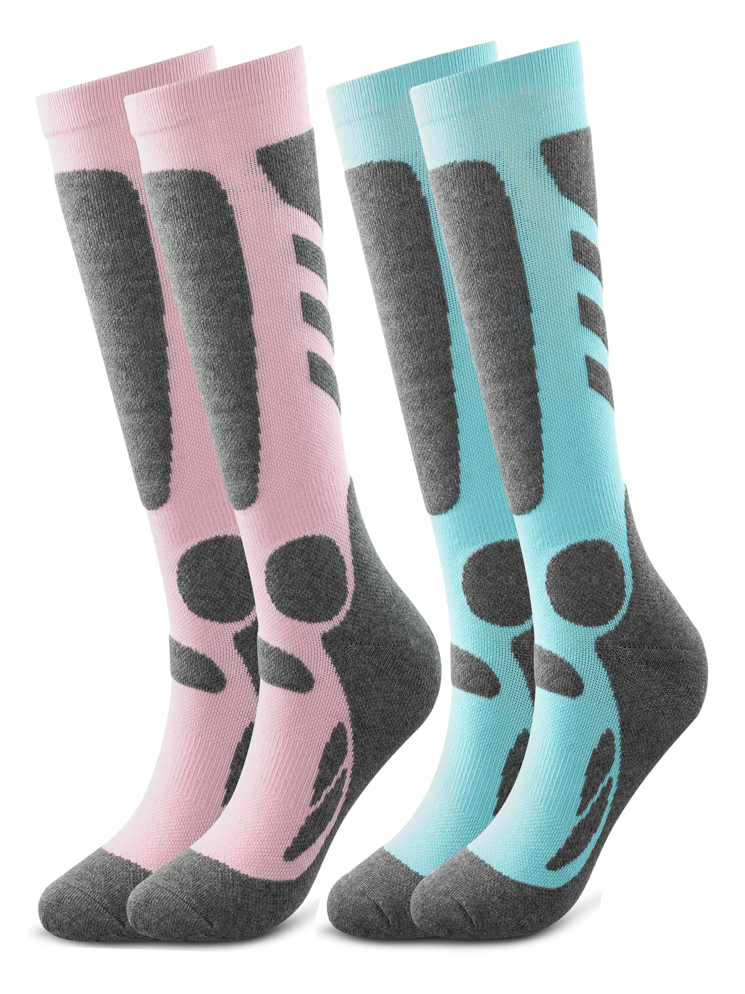 SincereWA Women's Ski Socks for Skiing, Snowboarding, Outdoor Sports,2 Pack, Winter Performance Socks, Pink, blue, 4-10