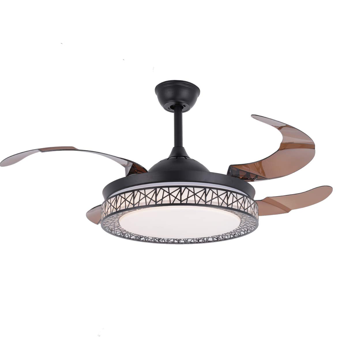 OUKANING 42 Inch Ceiling Fans Lights LED 4 Retractable Blades Ceiling Fan Three Color Change Chandelier with Remote Contro