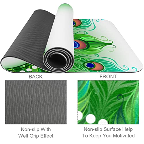 Yoga Mat, Yoga Mats for Home Workout, Workout Mat, Exercise Mats, Pilates Mat, peacock green feather ring pattern