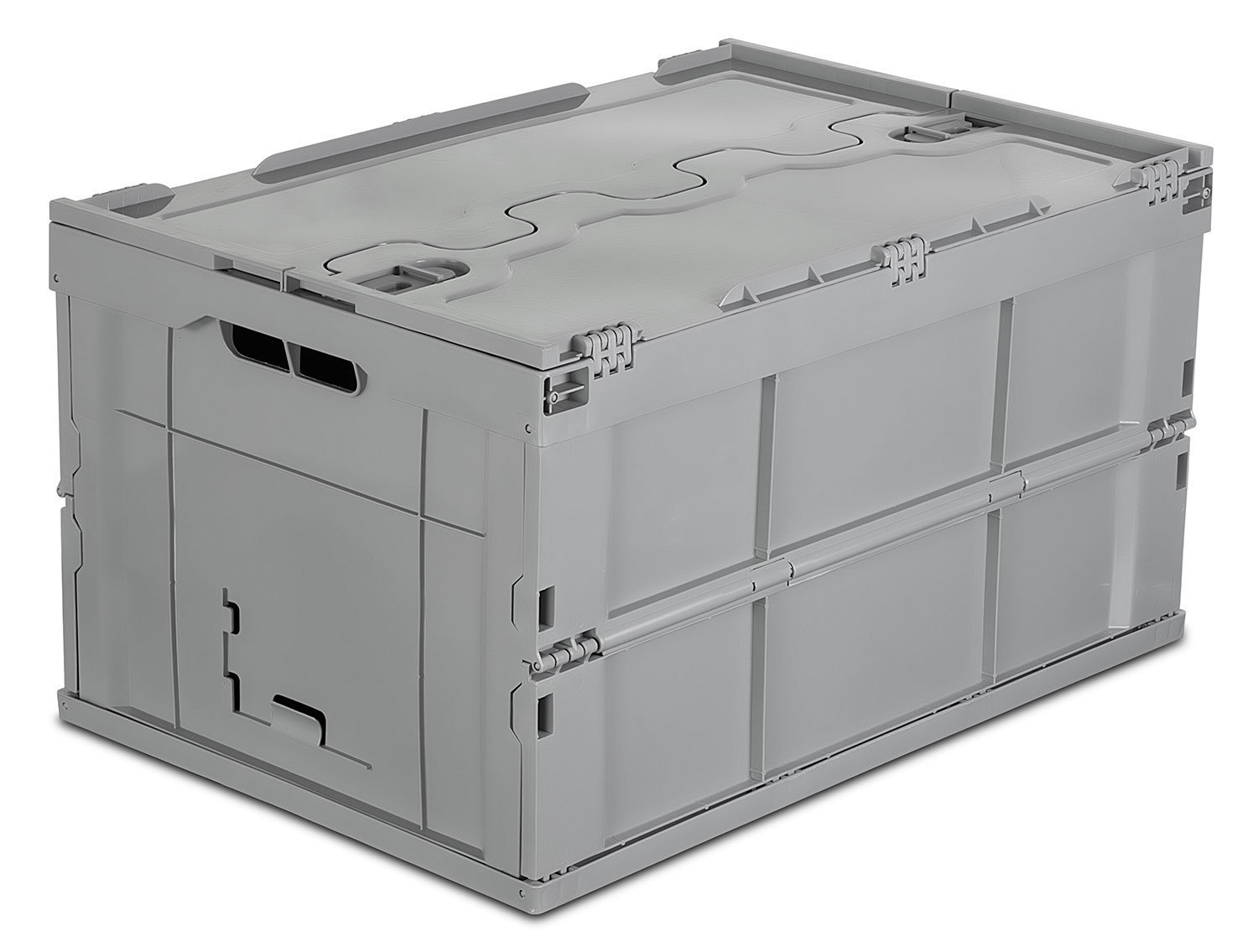 Mount-It! Collapsible Plastic Storage Crate, Folding and Stackable Utility Distribution Container with Attached Lid, 65L Liter Capacity, Pack of 1