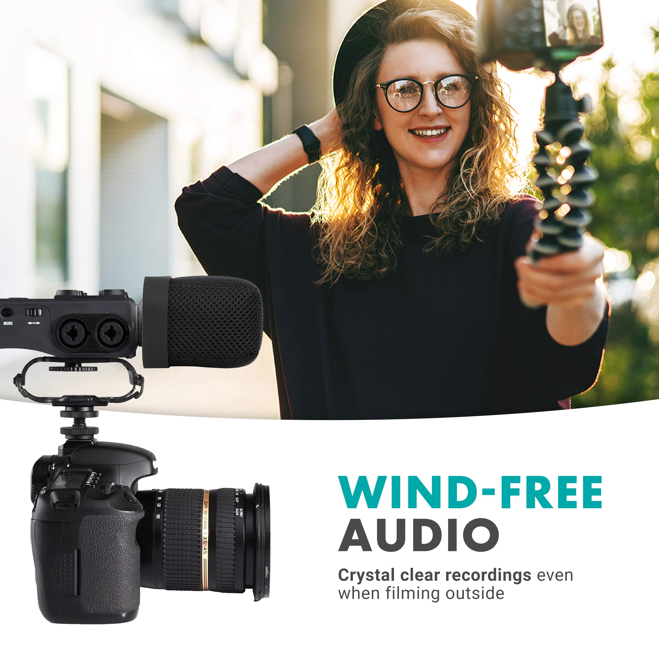 Movo WST-R30 Fitted Nylon Microphone Windscreen with Acoustic Foam Technology for Zoom H4n, H5, H6, Tascam DR-100 MKII and Sony PCM-D50 Portable Digital Recorders