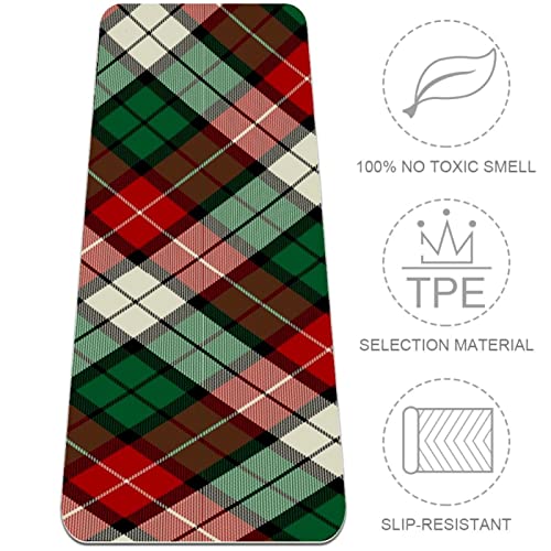 Yoga Mat, Yoga Mats for Home Workout, Workout Mat, Exercise Mats, Pilates Mat, Red Green Pink Plaid Stripes pattern