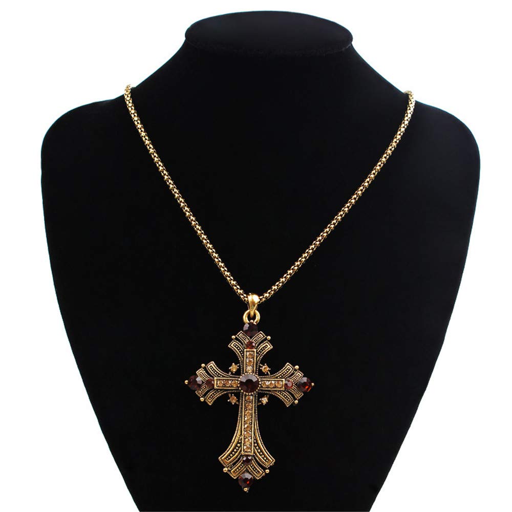 QTMY Vintage Celtic Rhinestone Diamond Cross Long Pendant Necklace for Women Jewelry,God We Trust(2)