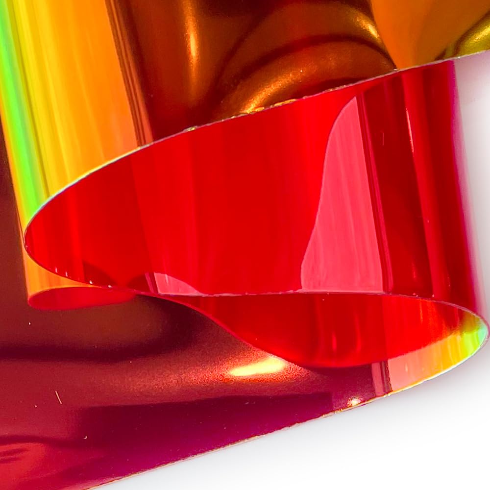 ONEART | 30 Gauge Holographic Clear Vinyl Roll, 12" x 54" Waterproof Iridescent Transparent TPU Jelly Plastic Fabric for DIY Crafts-Red