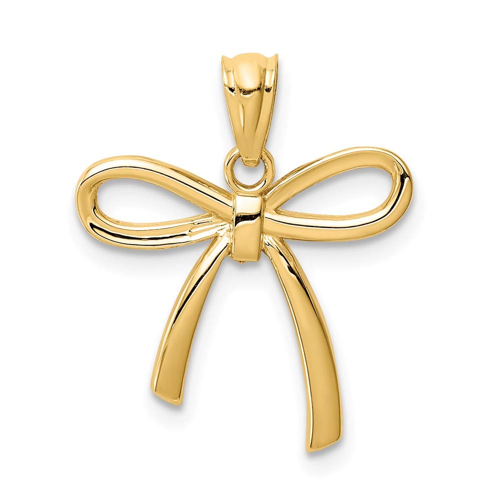 Solid 14k Yellow Gold Small Ribbon Bow Pendant Charm