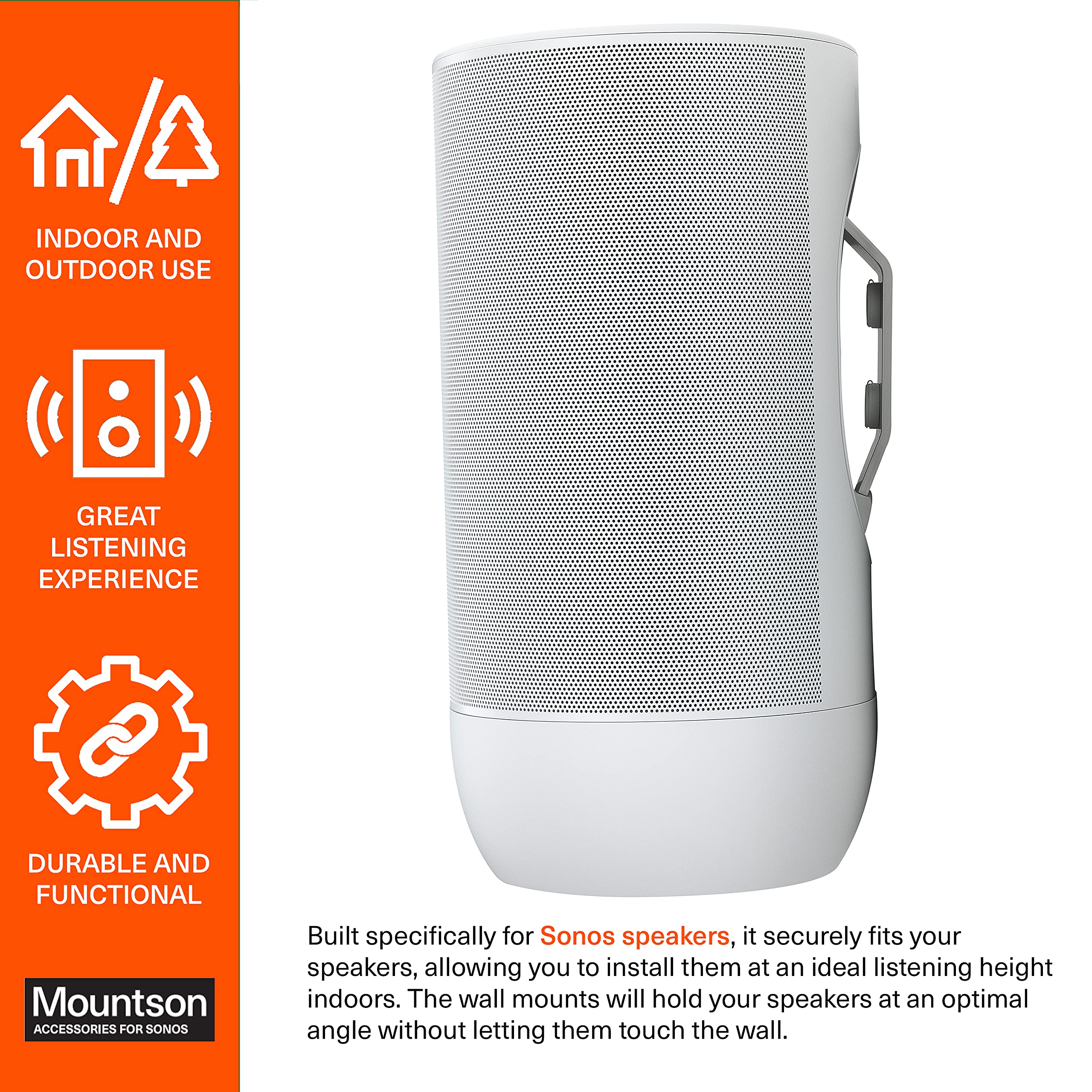 Mountson Speaker Wall Mount for Sonos Move - - Outdoor/Indoor Wall Mount - White