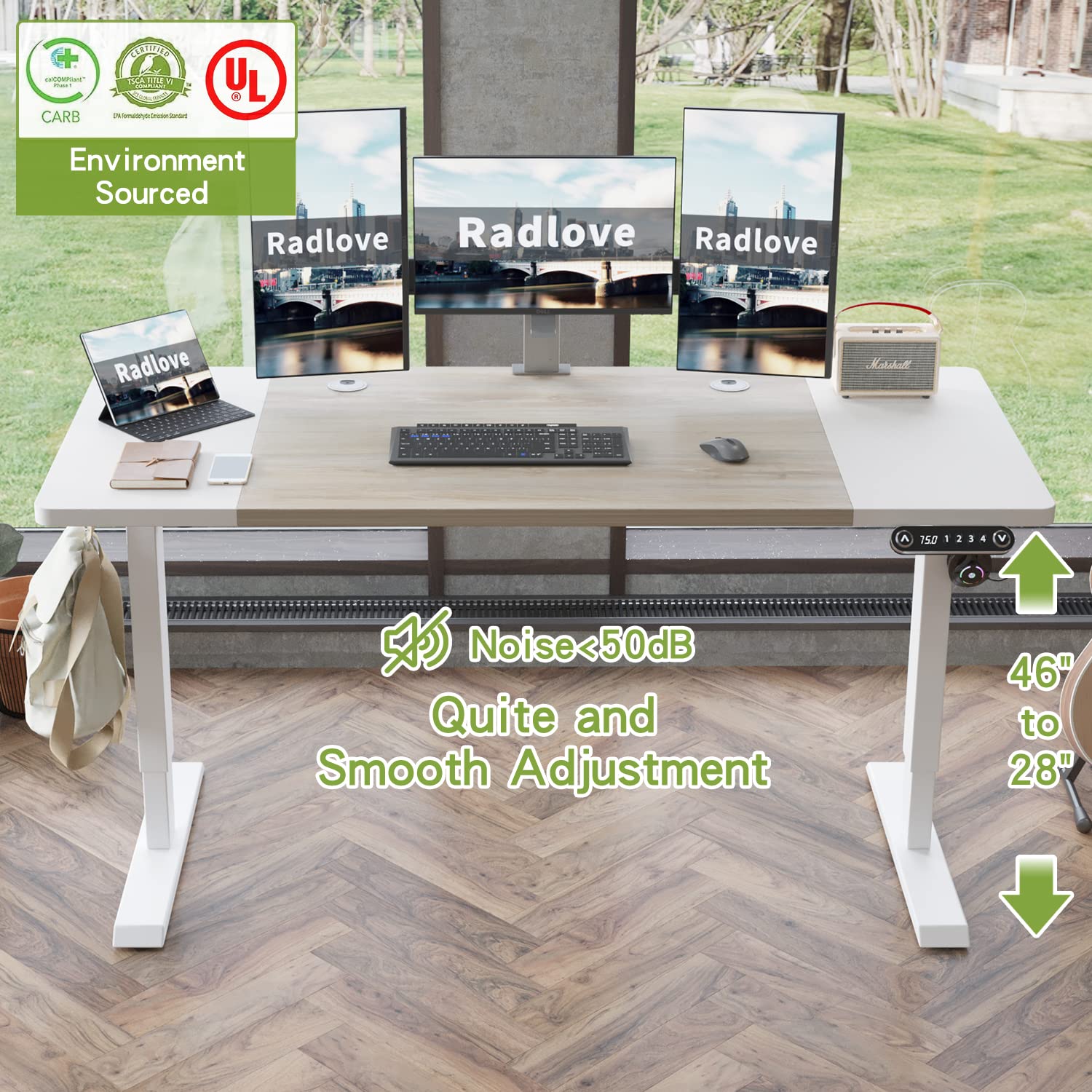 Radlove Electric Standing Desk, 63 x 30 Height Adjustable Computer Desk Sit Stand Desk Home Office Computer Standing Table Ergonomic Desk with Splice Board White Frame + 63 x 30'' White+Oak Top