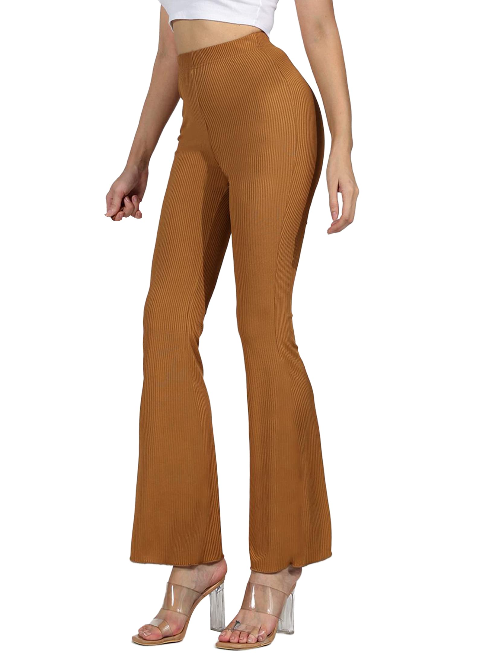 Volemo Bootcut Yoga Pants for Women Tummy Control Long Bootleg Flare Pants Stretch Pants Caramel XL