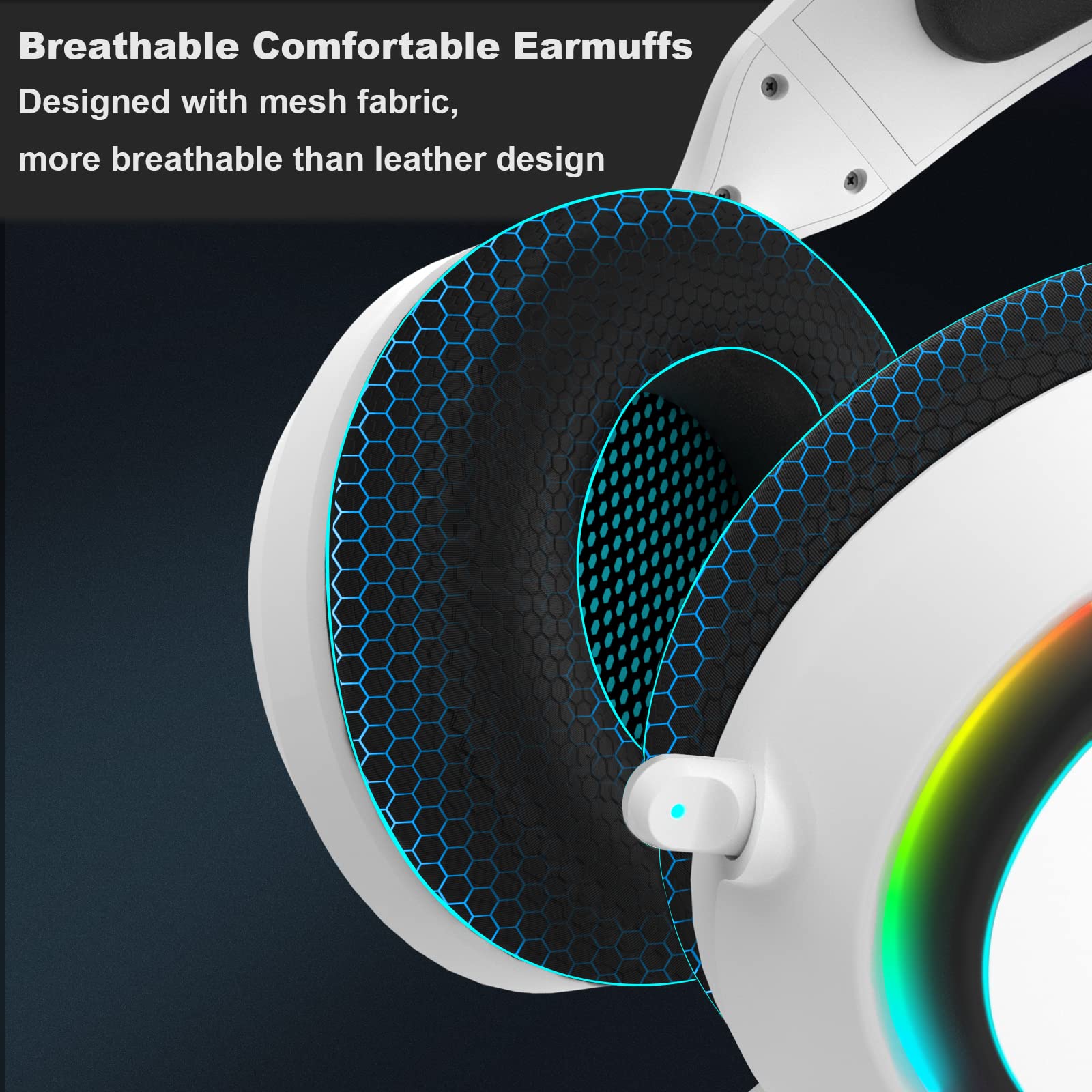 targeal 7.1 Surround Sound Gaming Headset for PS5, PS4, Switch, PC, Laptop, Tablet, Mobile Phone - USB Wired Gamer Headphone with Noise Canceling Mic - 4 Modes RGB - White Headset with C Cable