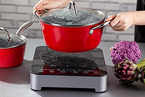 VEM Induction Cooktop Mat - Silicone Scratch Protector - for Magnetic Stoven - Non slip Pads to Prevent Pots from Sliding during Cooking (8,46 inches) Black