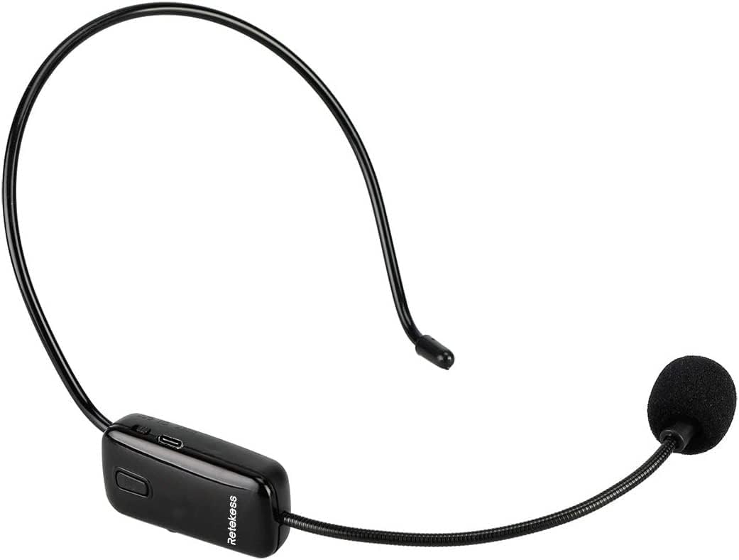 Retekess TR503 Wireless FM Microphone Headset, Hands-Free with Rechargeable Battery for Voice Amplifier, Church, Tour Guide, Teacher, Salesman, Conference, Karaoke (Black)
