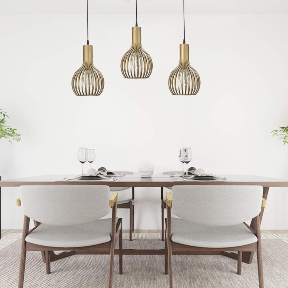 POPILION Gold Pendant Light Fixtures,Hanging Pendant Light with Metal Cage Shade for Kitchen Island,Bar,Living Room Dinning Room E26