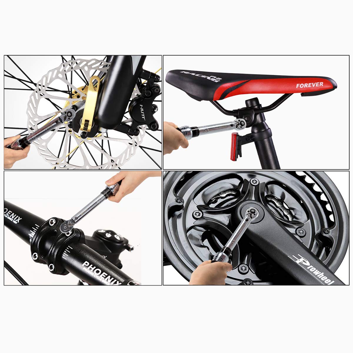 MXITA 1/4 Inch Drive Click Bike Torque Wrench Set (1-25 Nm/ 9-221 in.-lb.) with 3/8 Adapter 18 Pcs,Small Adjustable Allen Key Tool Socket Kit for Road & Mountain Bikes