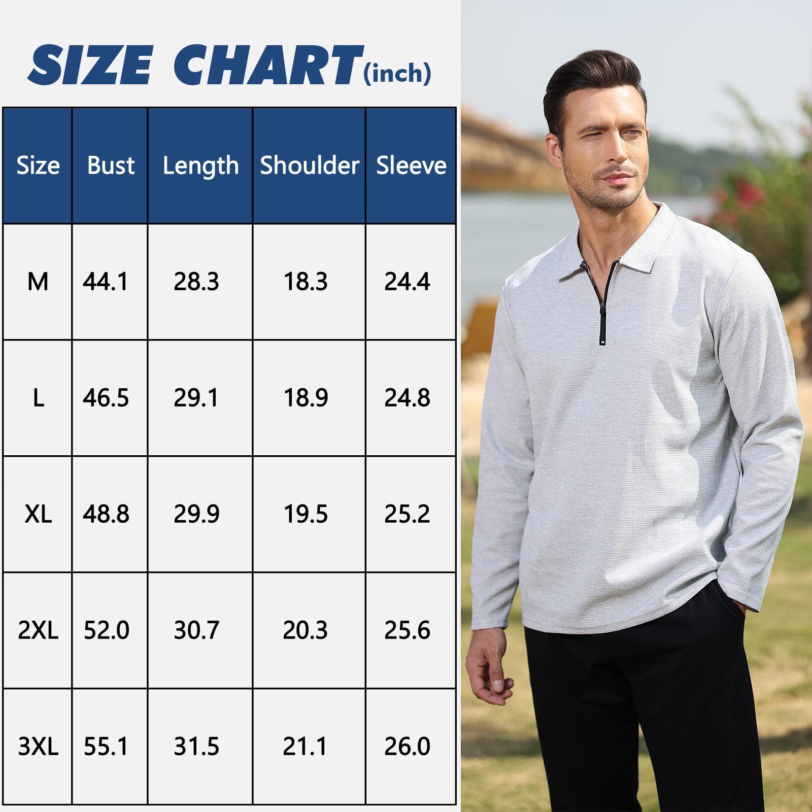 ThusFar Mens Short Sleeve Shirts Casual Slim Fit Waffle Golf Polo Shirt V-Neck Turn-Down Collar Zipper Active Shirts Khaki01 L