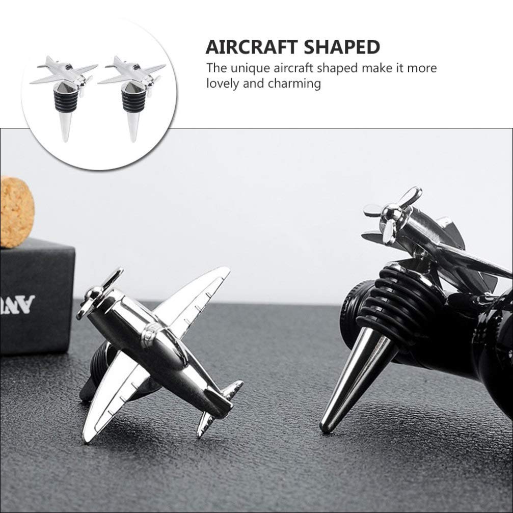 Zerodeko 4PCS Zinc Alloy Wine Bottle Stoppers, Wine Bottle Stopper, Wine Champagne Preservation Plug, Aircraft Style Beer Wine Spout Saver Beverage Bottle Seal