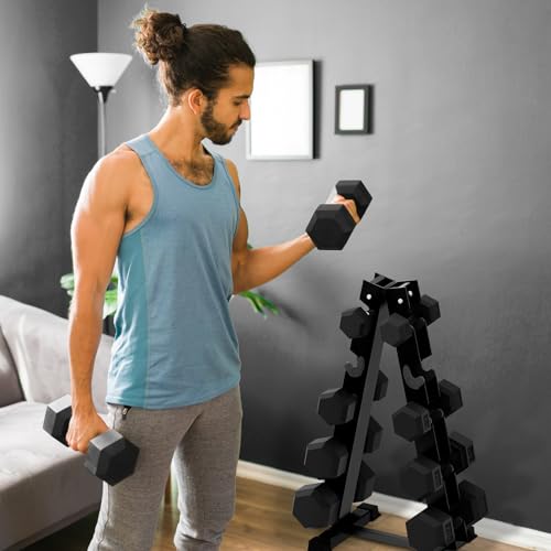 RITFIT 300/350/450/220 LB Rubber Hex Dumbbells Set with Optional Dumbbell Rack, Multi Weight Set to Choose, Ideal for Home Gym and Fitness (300LBS Set with Rack)