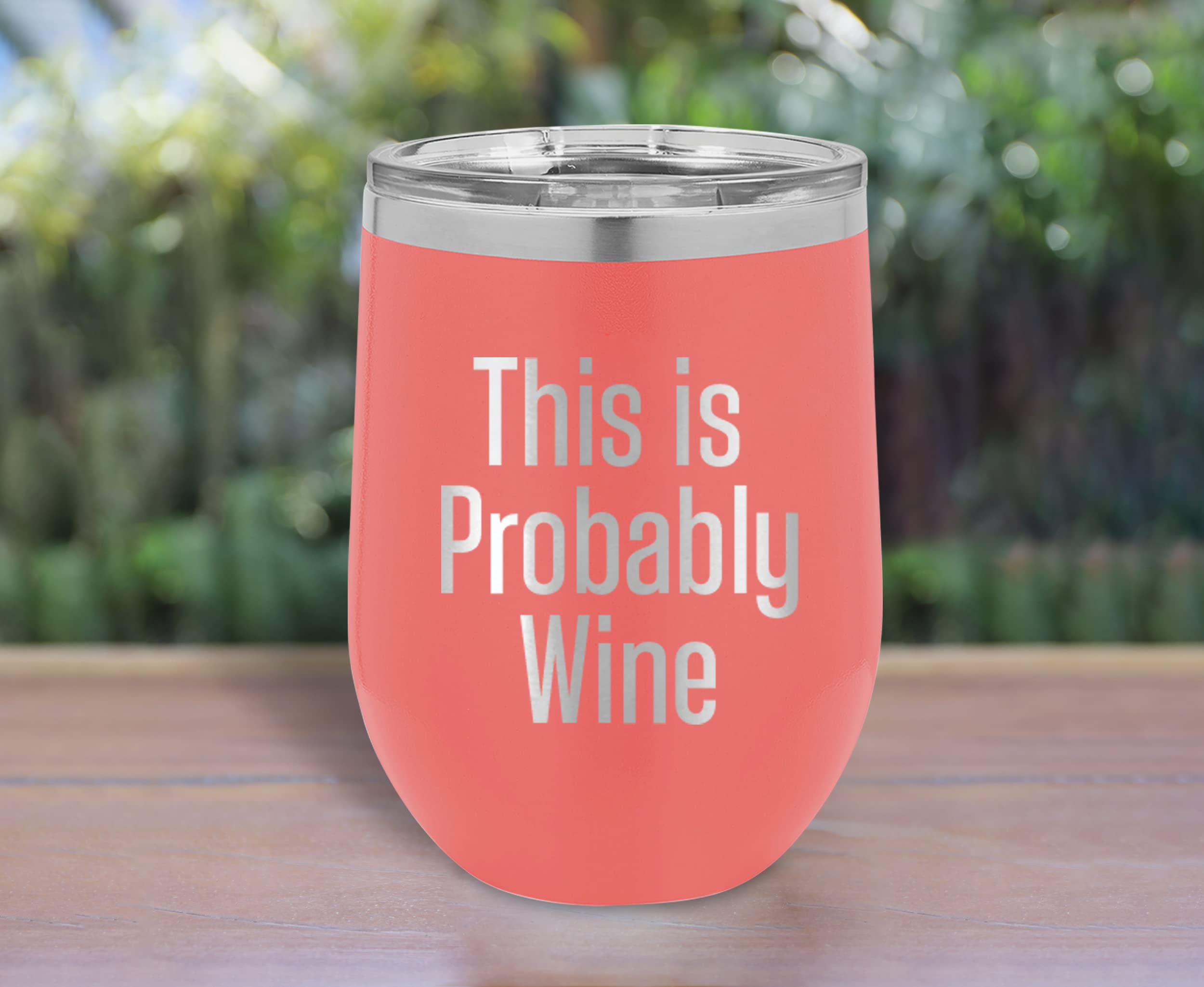 TEEAMORE Personalized Stemless Wine Cup 12oz Add Your Text Name Stainless Steel Vacuum Insulated Wine Tumbler With Lid Coral