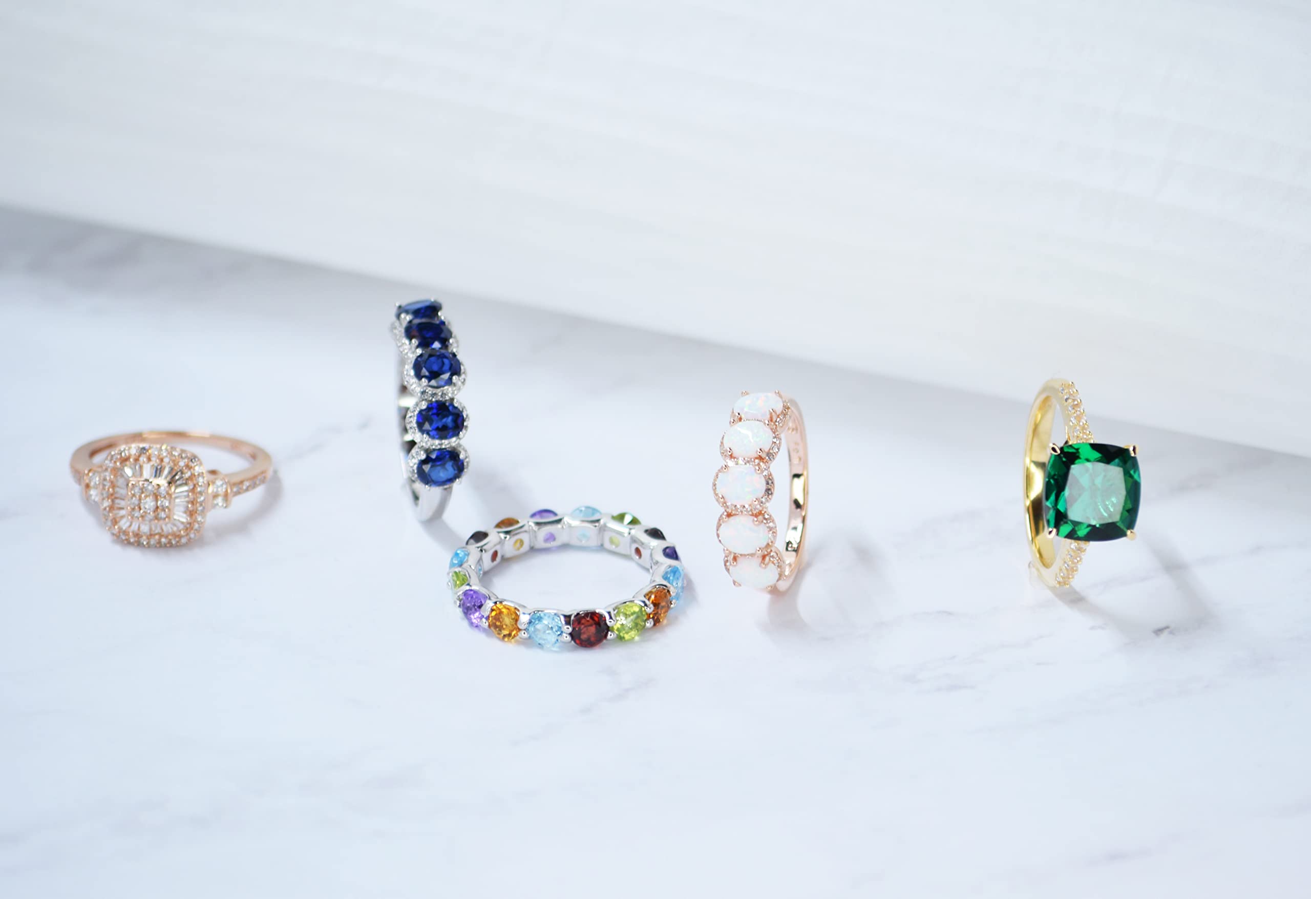 Tirafina 5-Stone Lab-Created Blue Ring with Lab-Created White Sapphires, Sterling Silver, Oval Stones (5x4 mm stone)