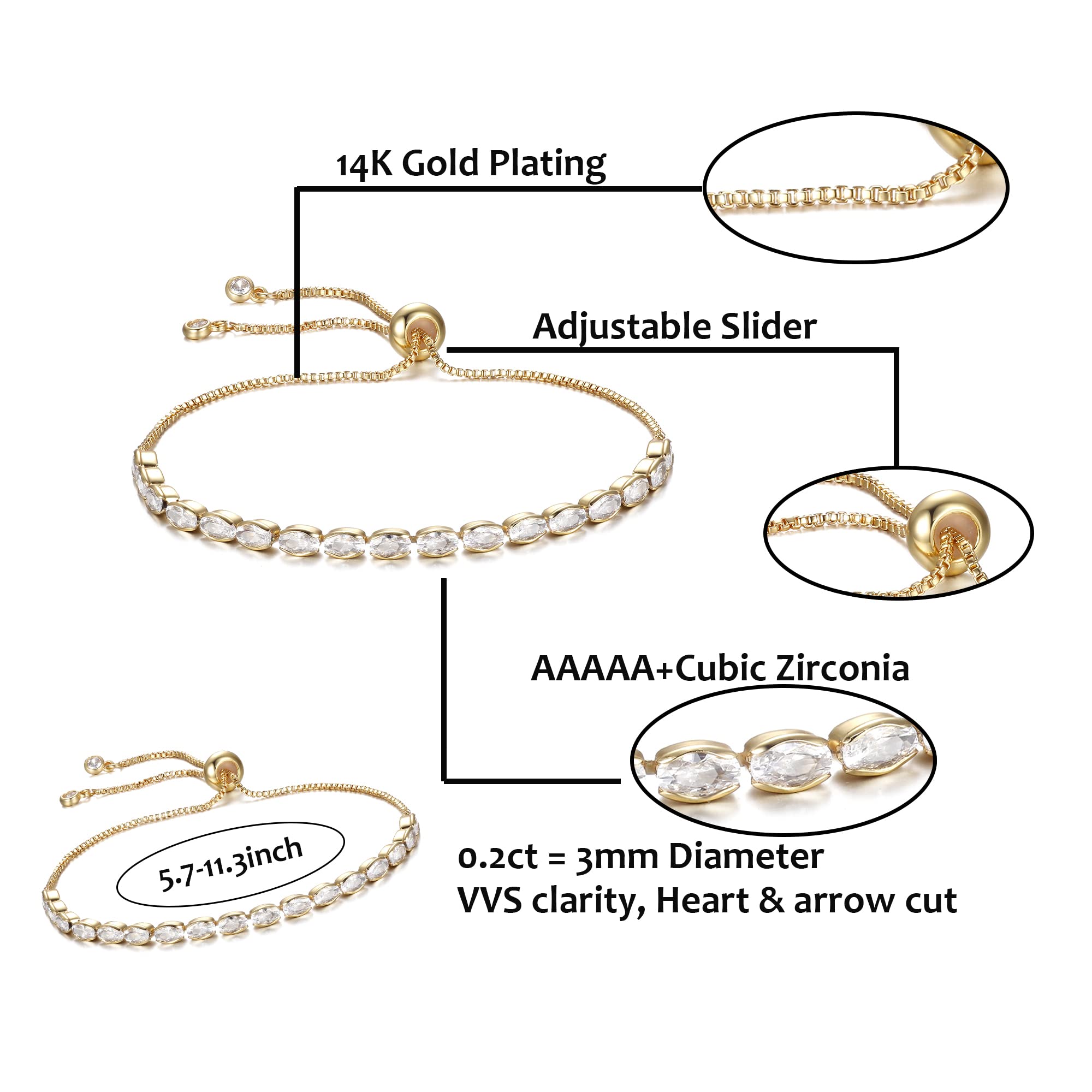 VIVISWAN Cubic Zirconia Tennis Bracelet